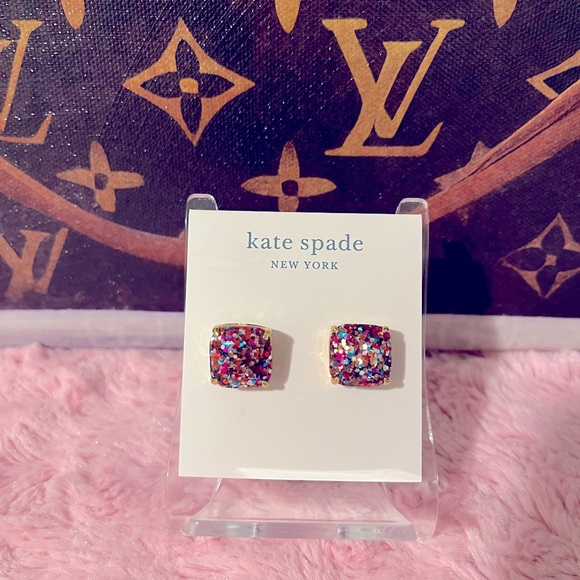 kate spade | Jewelry | Kate Spade Glitter Mini Square Multi Color Stud Earrings Nwt | Poshmark